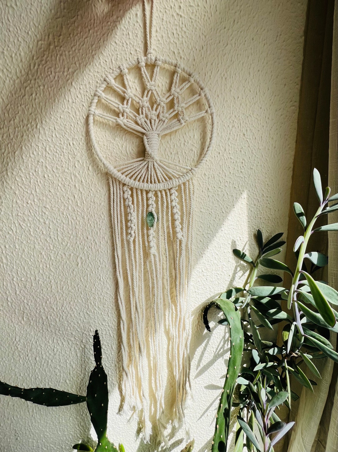 WHITE CRYSTAL MACRAME Decor Tree of Life Crystal Dream Catcher Macrame ...
