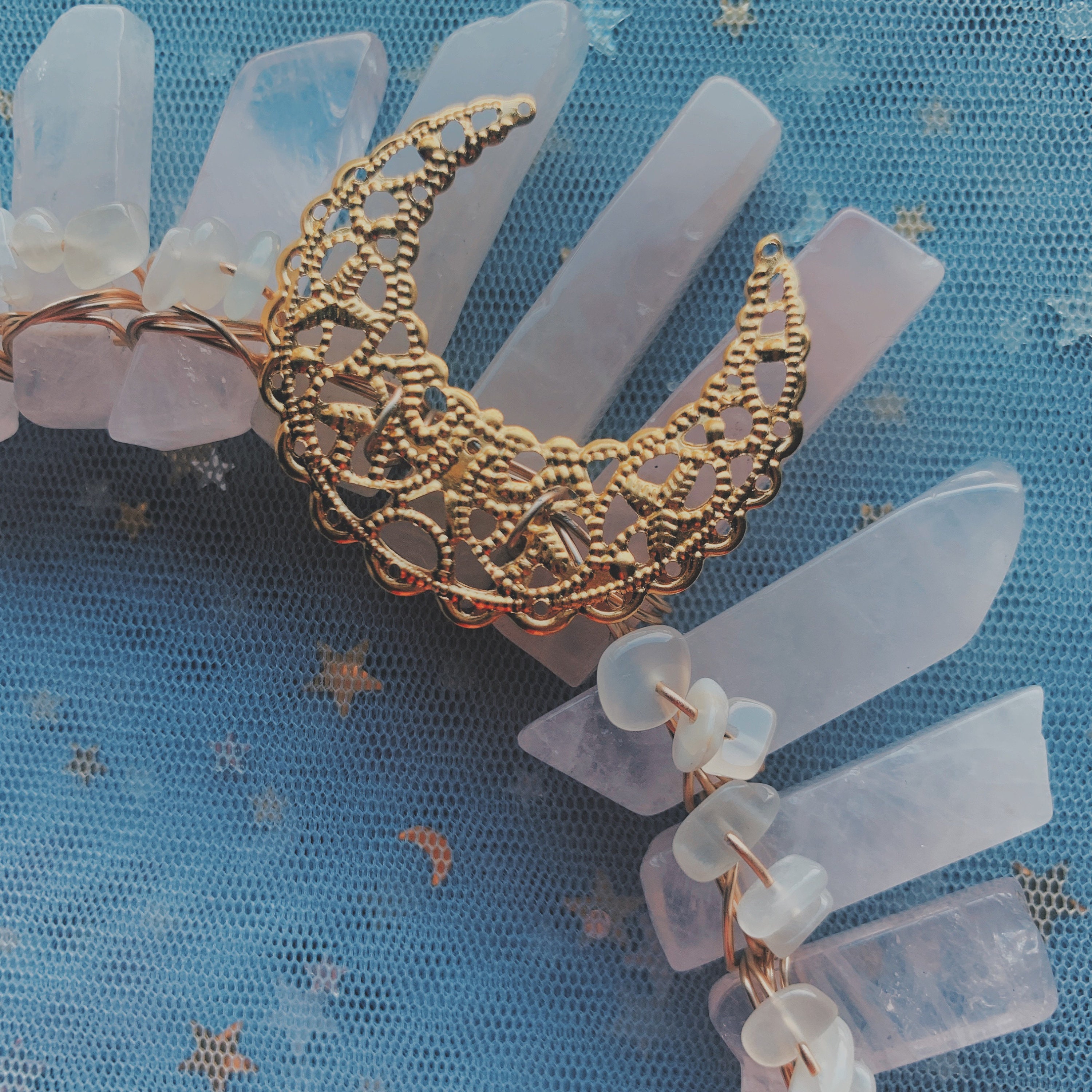 ROSE QUARTZ & MOONSTONE gold crystal tiaras crown bohemian | Etsy