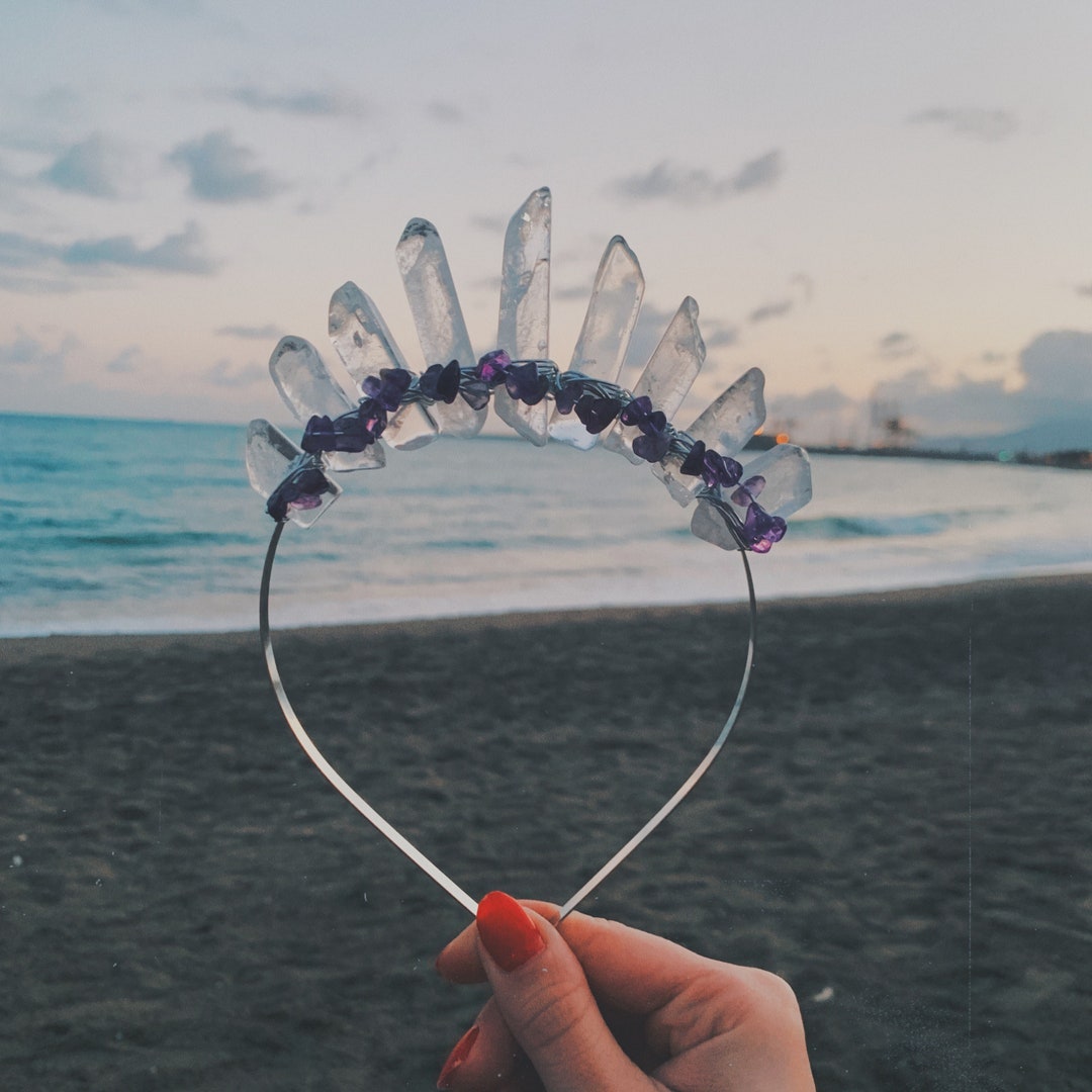 CLEAR QUARTZ & AMETHYST Silver Crystal Tiaras Crown Bohemian Tiara ...