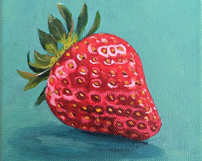 ORIGINAL Strawberry Painting, 6" X 6", Kitchen Wall Art, Strawberry Art ...