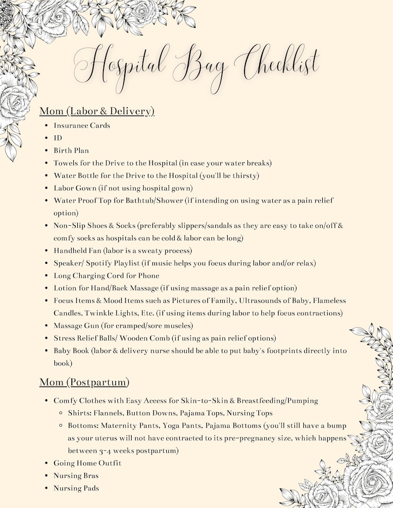 The Ultimate Hospital Bag Checklist - Etsy