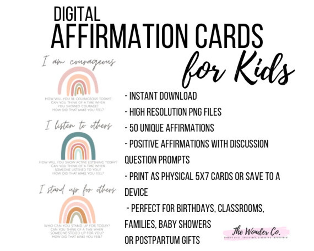 Affirmation Cards for Kids, Digital Affirmation Cards for Kids ...