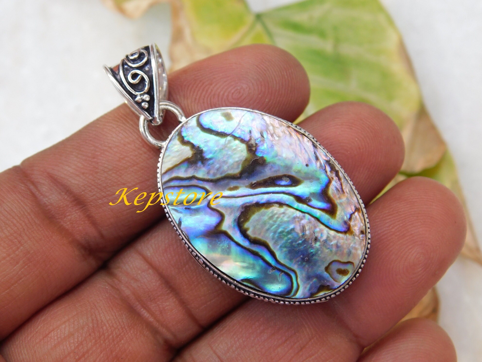 925 Sterling Silver Oval Abalone Pendant Necklaceabalone - Etsy