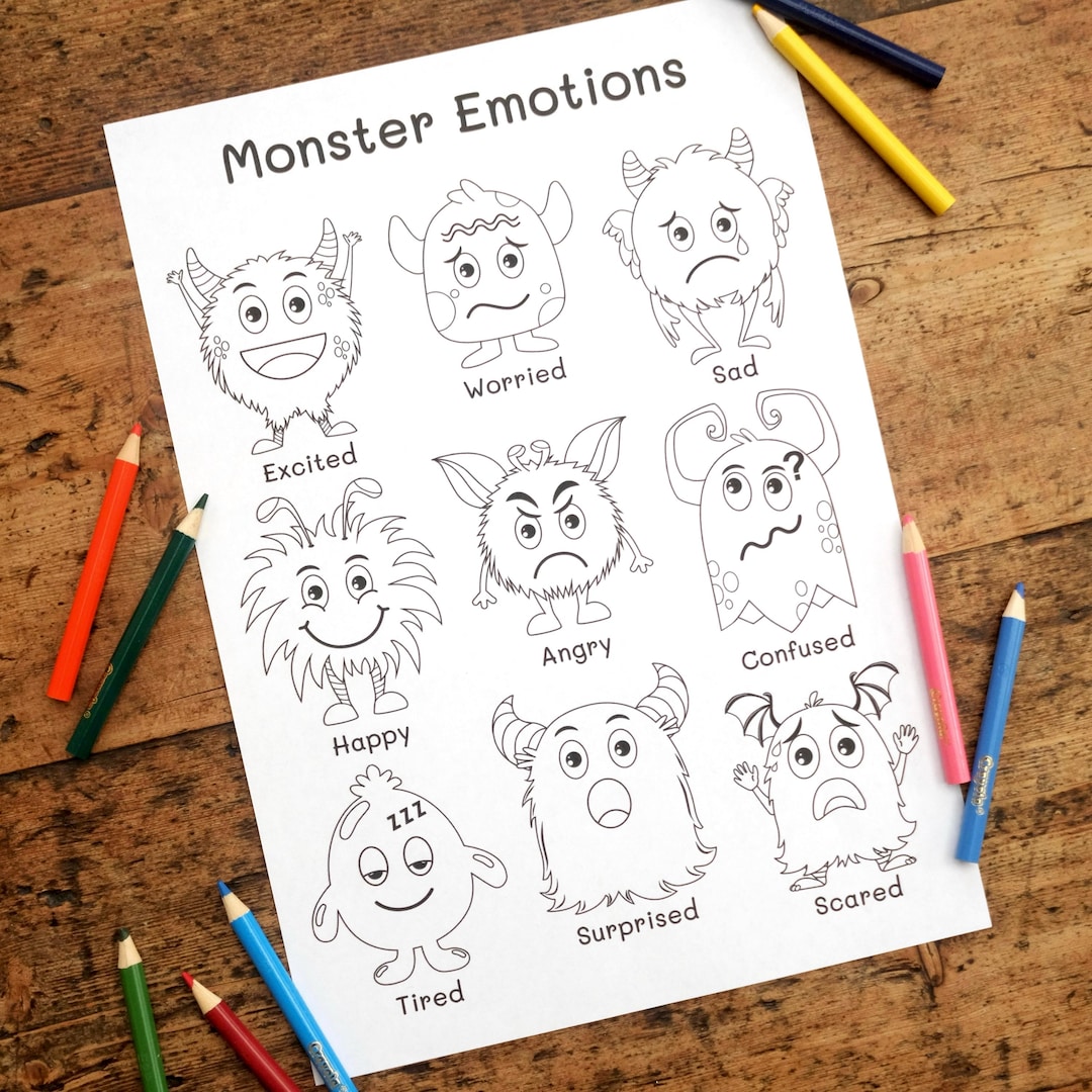 Emotions Colouring Sheet - 9 Monster Emotions - Printable Digital ...