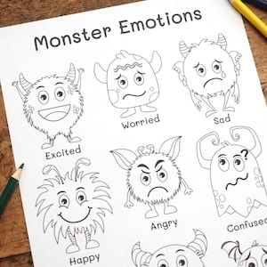 Emotions Colouring Sheet - 9 Monster Emotions - Printable Digital ...