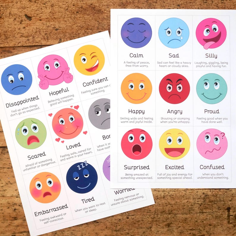 18 Emotion Flashcards - Printable Digital Download - Emotion Faces and ...