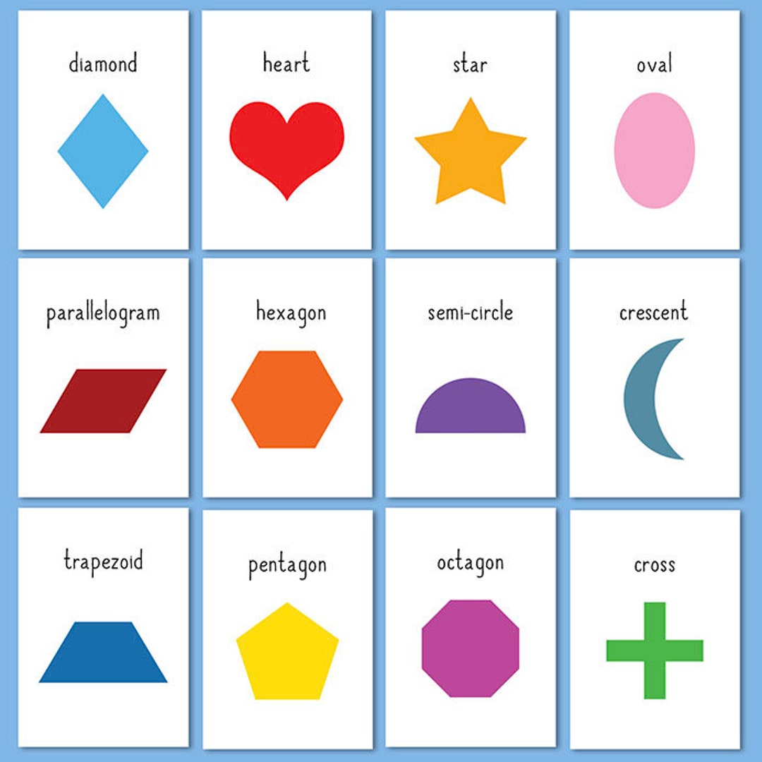 Shapes Flashcards Printable Digital Download 16 2D Shapes - Etsy