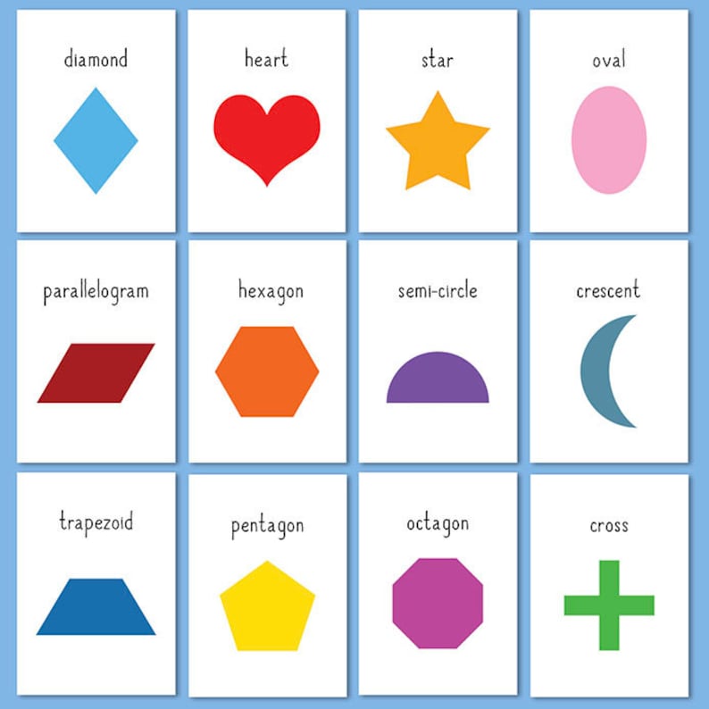 Shapes Flashcards - Printable Digital Download - 16 2D Shapes - Etsy