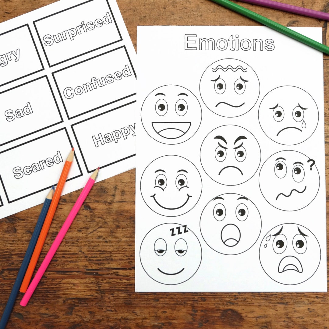Emotions Activity - Printable Digital Download - Colour in and Match ...