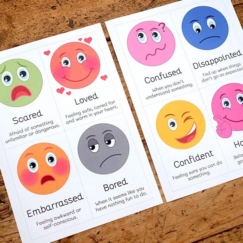 18 Emotion Flashcards - Printable Digital Download - Emotion Faces and ...