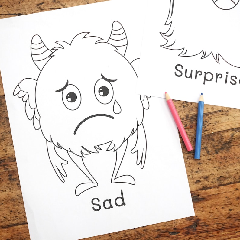 Emotions Colouring Sheet - 9 Monster Emotions - Printable Digital ...