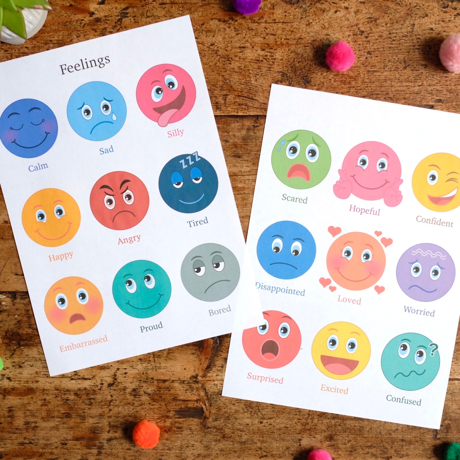 Feelings Faces - Printable Digital Download - 18 Faces - 9 on Each Page ...