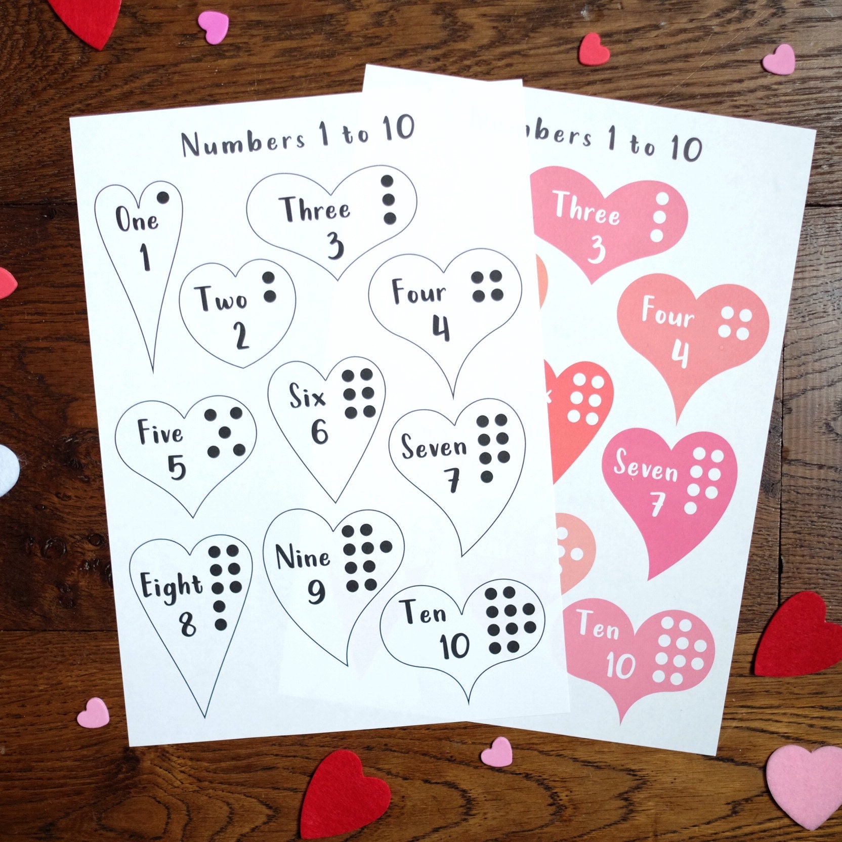 Hearts Counting Sheet 1 to 10 Printable Digital Download Hearts ...