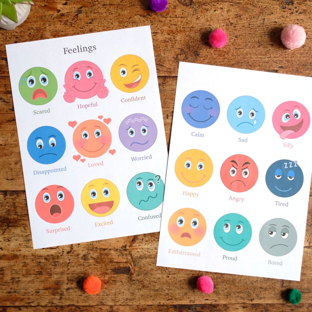 Feelings Faces - Printable Digital Download - 18 Faces - 9 on Each Page ...