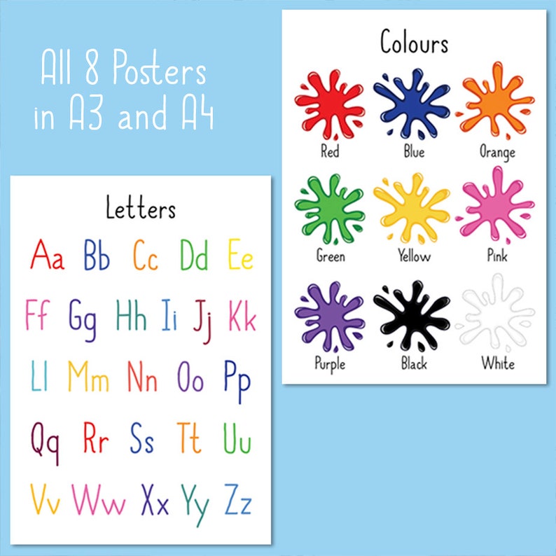 Set of 8 Educational Posters - A3 and A4 - Printable Digital Download ...