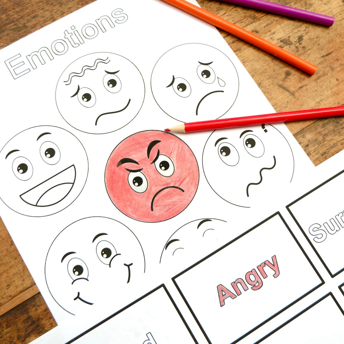 Emotions Activity - Printable Digital Download - Colour in and Match ...