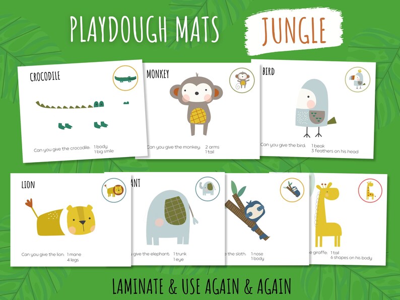 PRINTABLE 7 X Jungle Playdough Activity Mats for Kids Homeschool ...