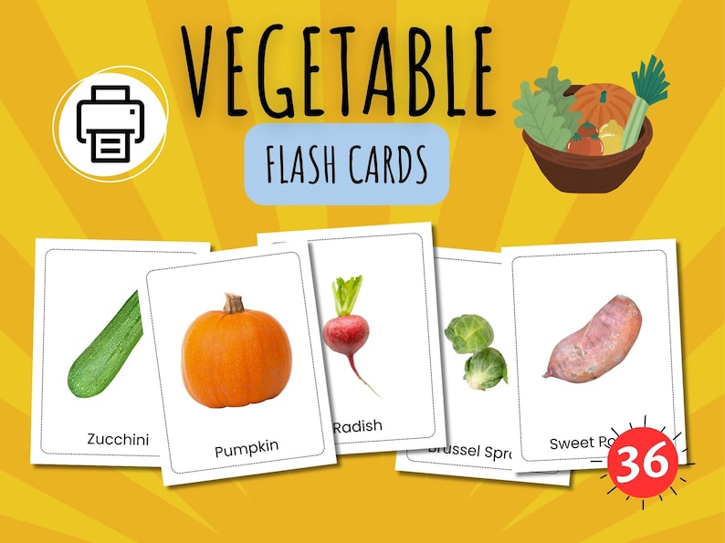 PRINTABLE English Vegetable Flashcards PDF for Adults Toddlers - Etsy