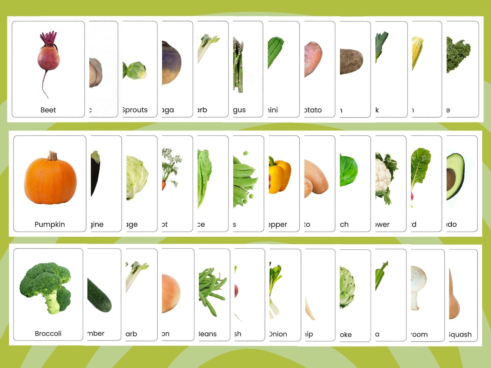 PRINTABLE English Vegetable Flashcards PDF for Adults Toddlers - Etsy