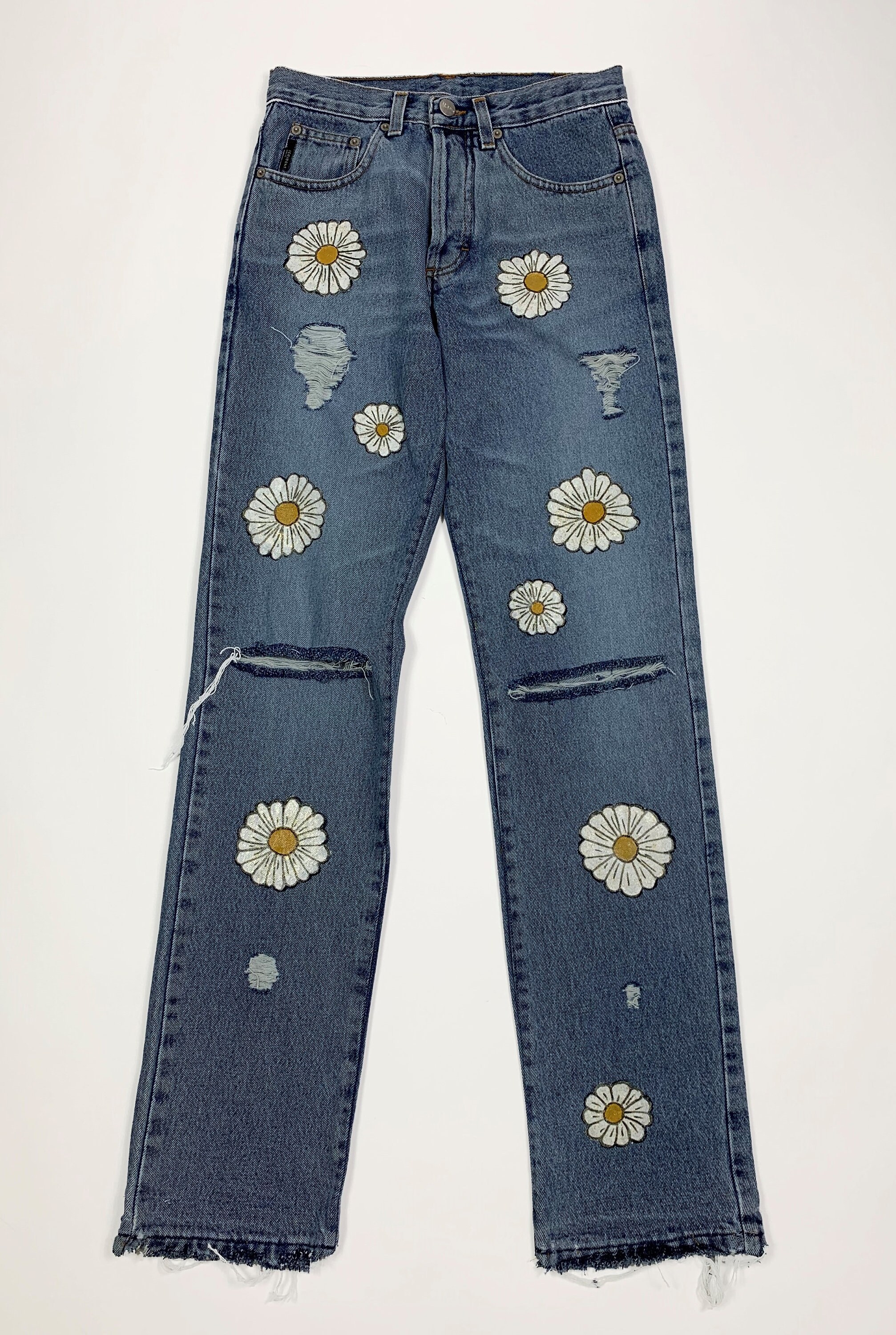 Ice Jeans Custom Woman Used W28 Tg 42 Flower Daisy Destroyed Boyfriend ...