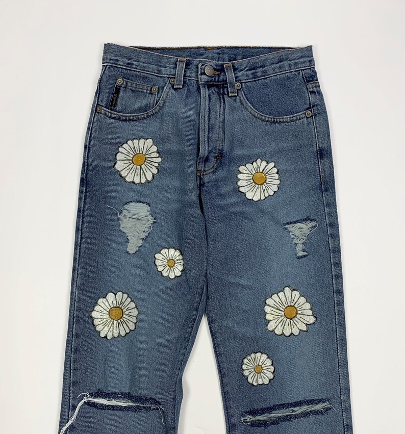 Ice Jeans Custom Woman Used W28 Tg 42 Flower Daisy Destroyed Boyfriend ...