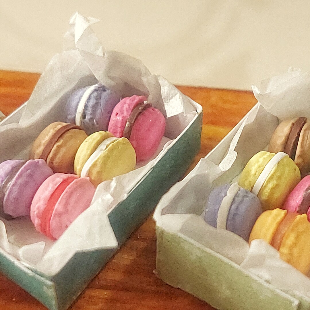 Miniature Macarons Polymer Clay Pastries Macarons in Box Dollhouse ...