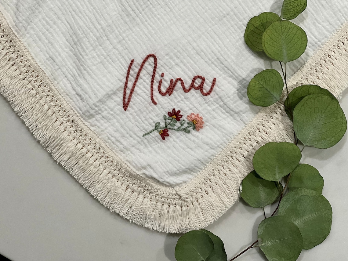 Personalized Baby Swaddle Blanket Hand Embroidered Monogram - Etsy