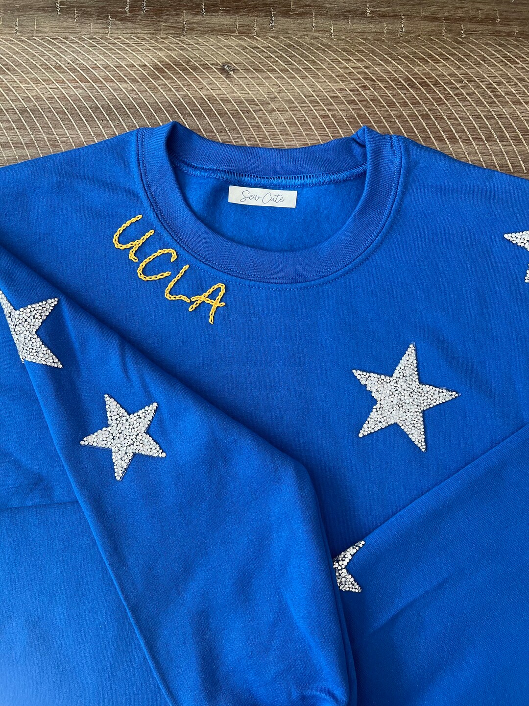 Embroidered Crewneck Sweatshirts Personalized Star Rhinestone Patch ...