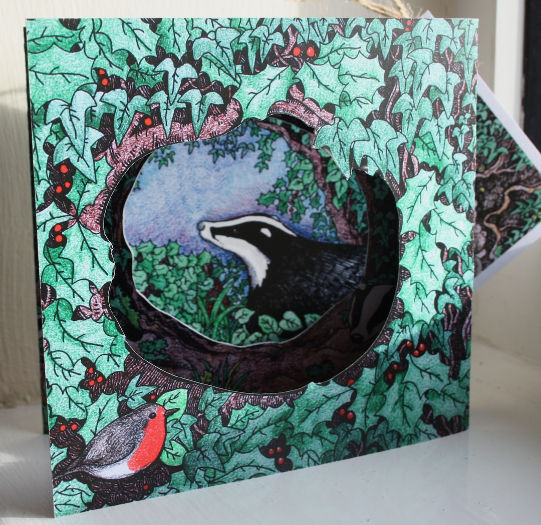 Badgers of Holly Wood - Double-sided, Papercut Concertina Card - Etsy UK