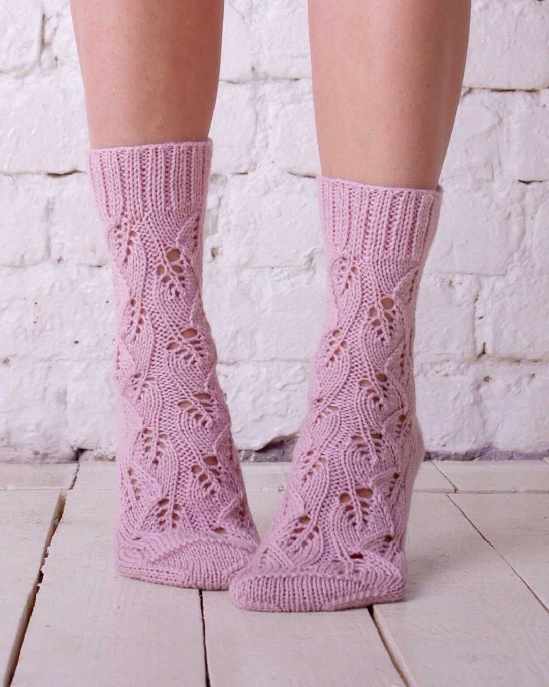 Lace Socks Knitting Pattern: Silver Night Socks With Leaves (PDF ...