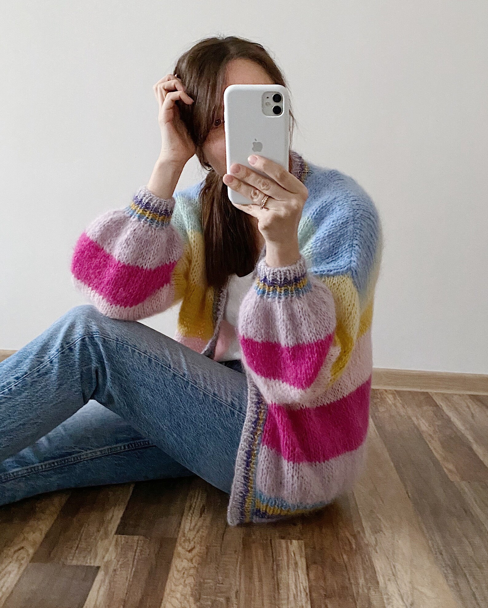Colorful Striped Mohair Cardigan With Glitter Cuffs Oversized Etsy