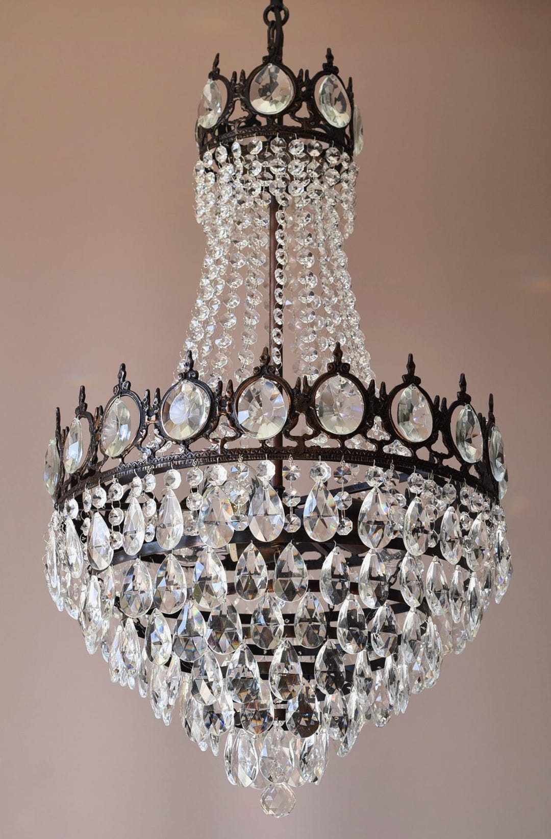 Antique French Style Crystal Chandelier: Handmade Brass Pendant ...