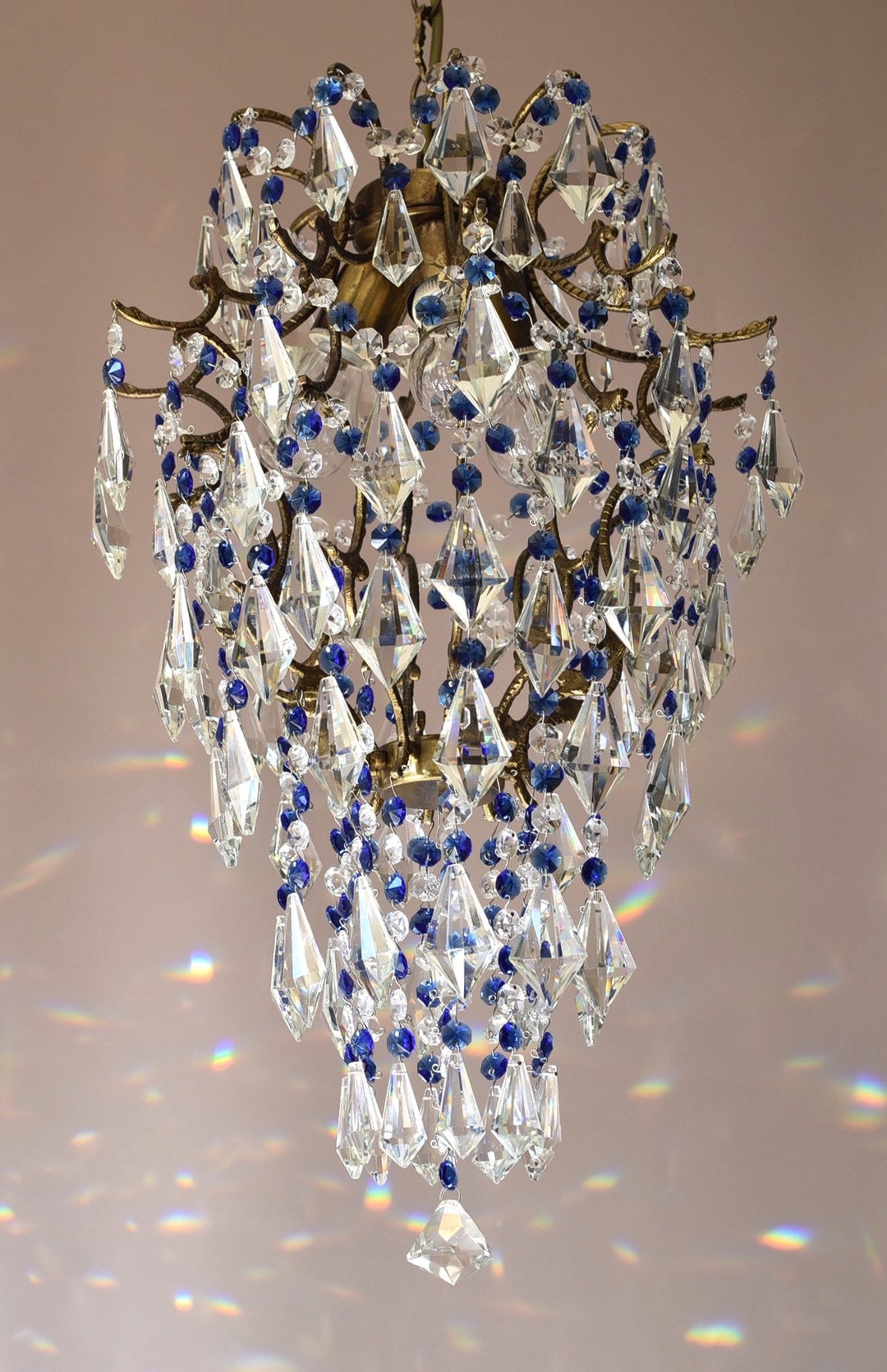 Blue Crystal Lamp Vintage Antique Style Light, Caged French Lamp, Home ...
