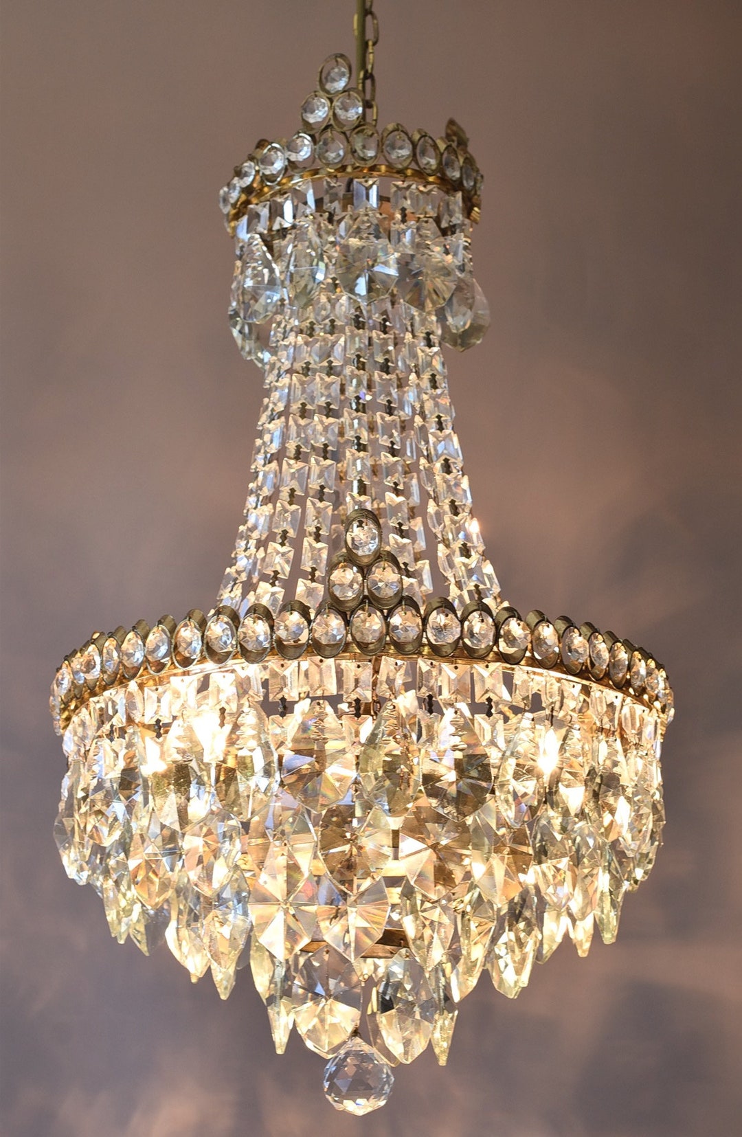 Original Vintage Retro Pendant French Style Lighting, Antique Crystal ...