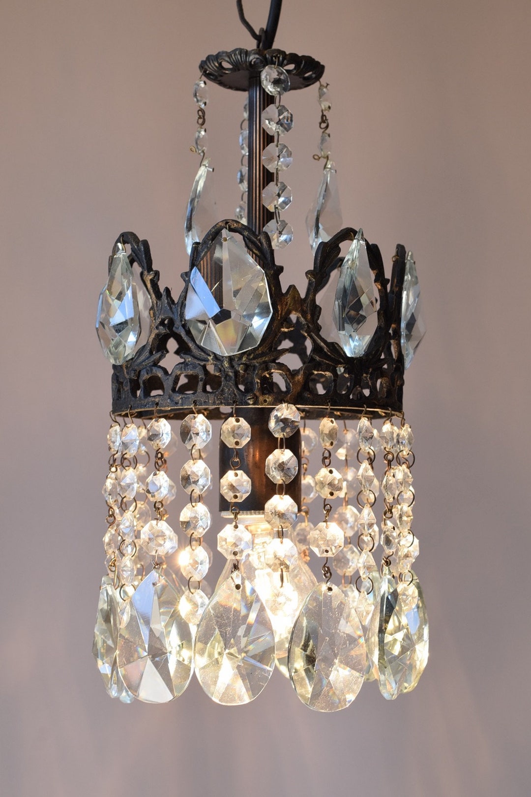 Small Antique French Style Chandelier, Vintage Brass Light, Kitchen ...