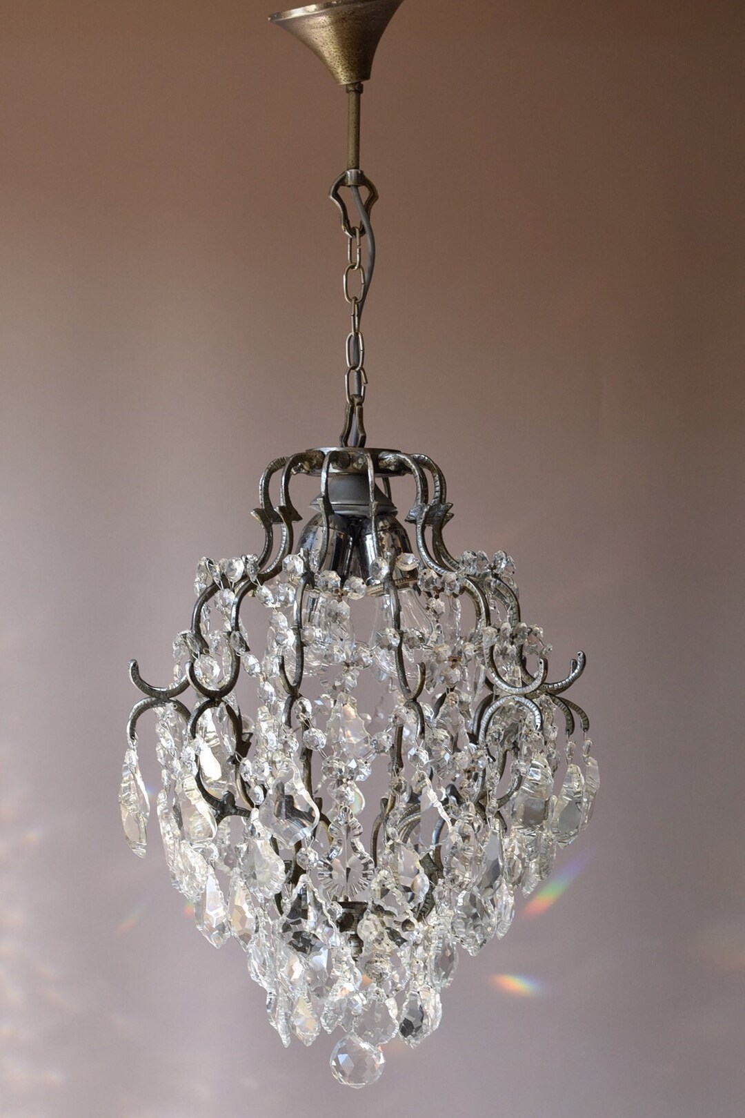 SILVER Antique Lustre Ceiling Light, Cage French Style Lamp for Home ...