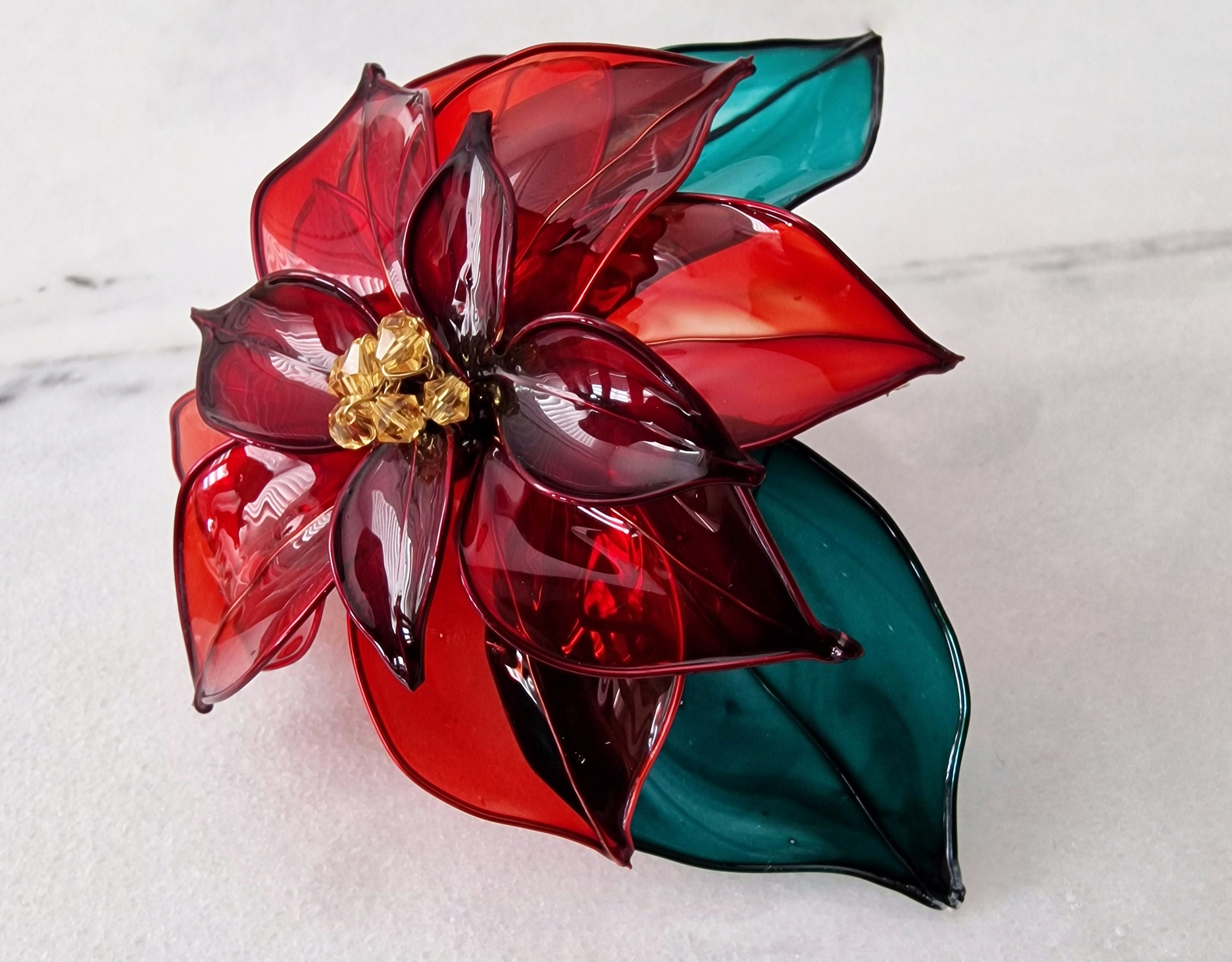 Red Poinsettia Christmas Brooch, Hand Made Flower Winter Coat Brooch ...