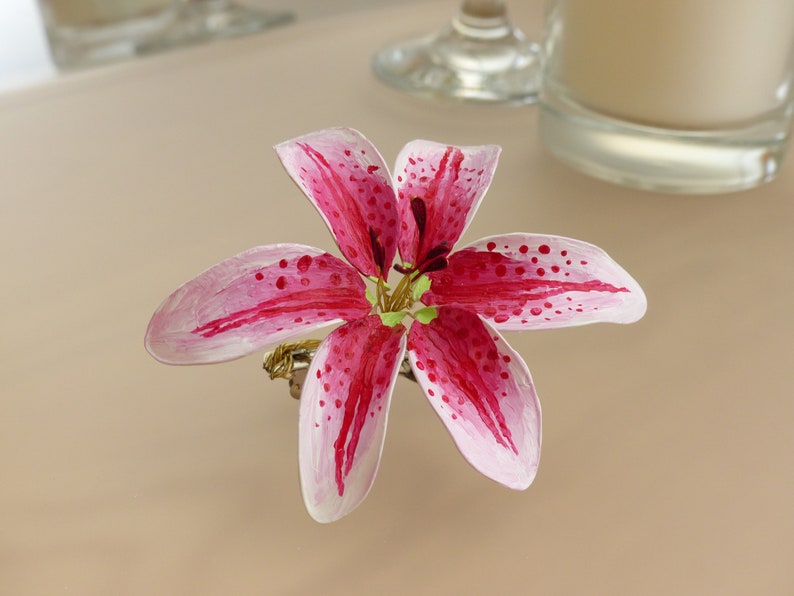 Pink Lily Hair Clip - Paili Hand-painted Lily Accessory in White & Pink ...