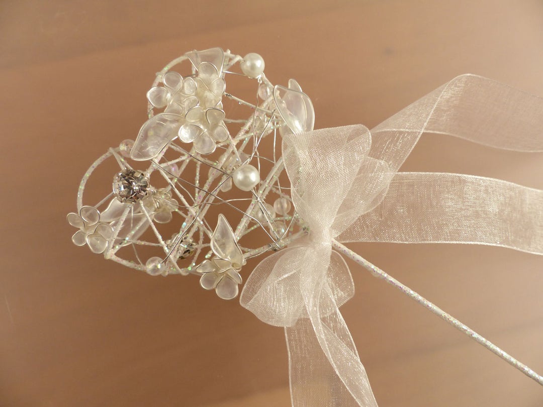 Fairy Princess Flower Girl Wand, Glitter Heart - Portia Sparkly Wand - Etsy