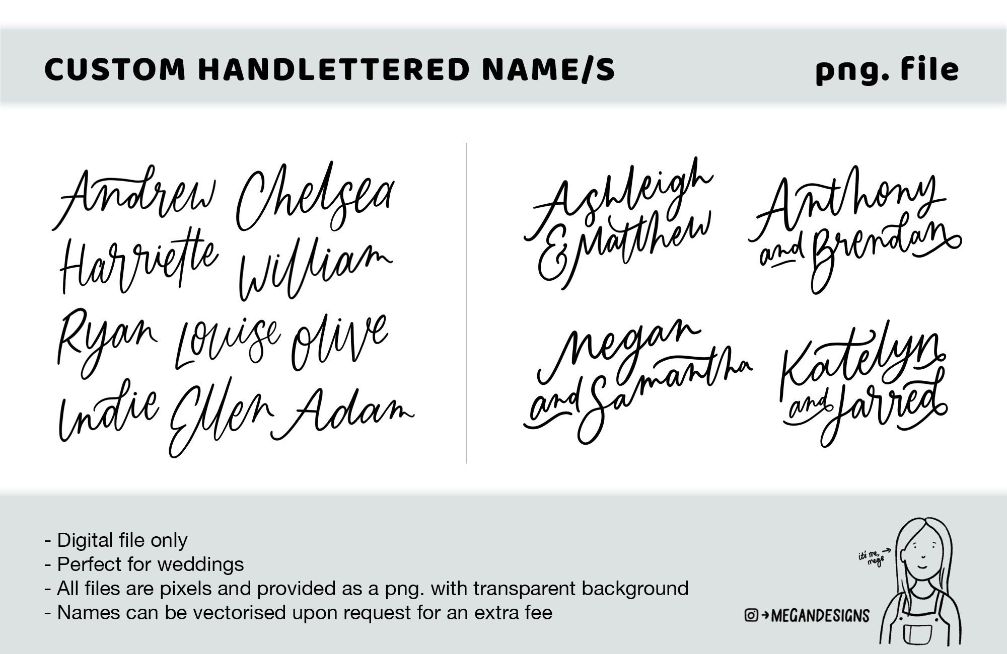 Custom Hand Lettered Name or Word / Digital Only / PNG File - Etsy