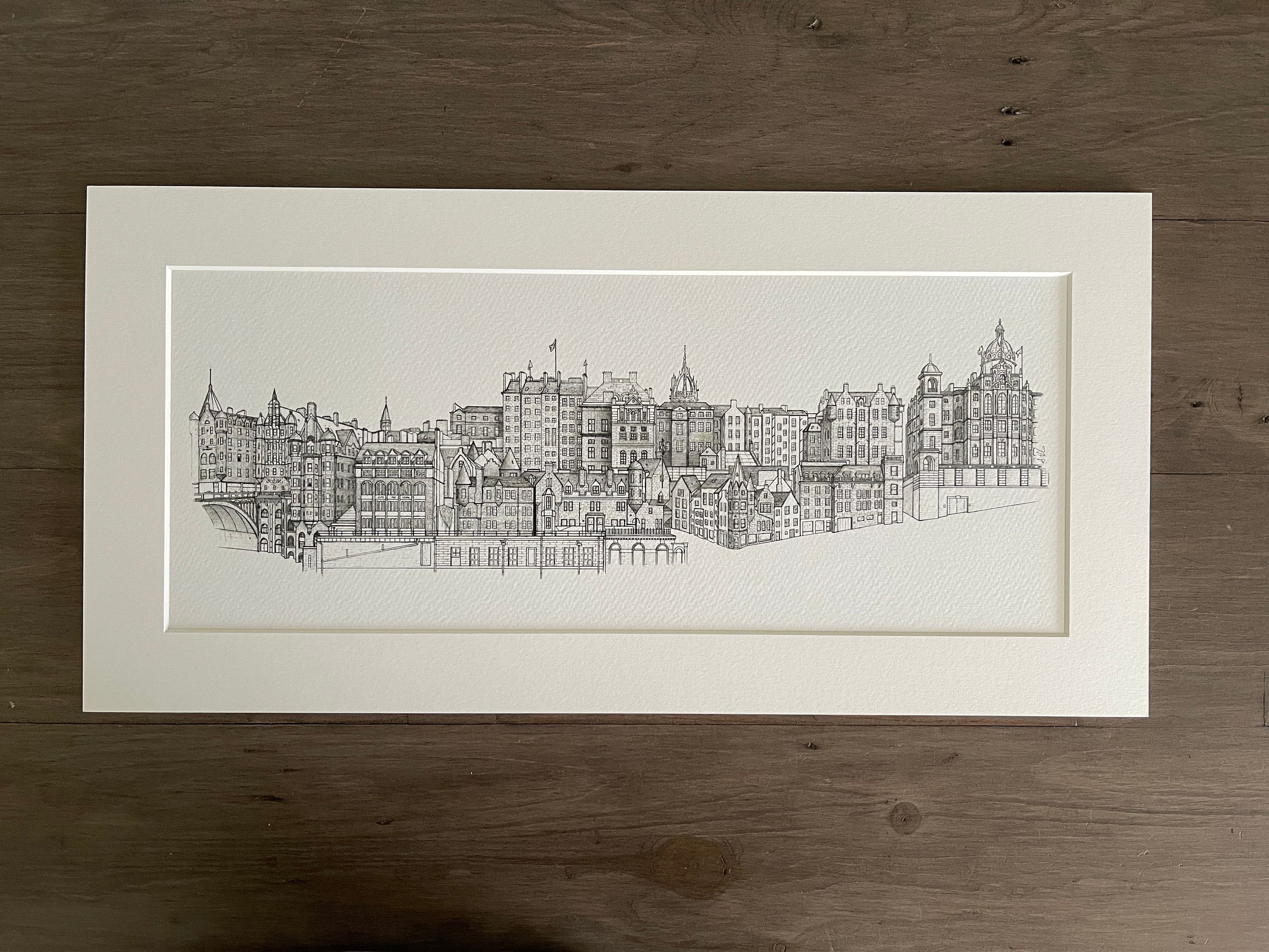 Edinburgh Old Town Skyline Art: Panoramic Scotland Architecture Drawing ...