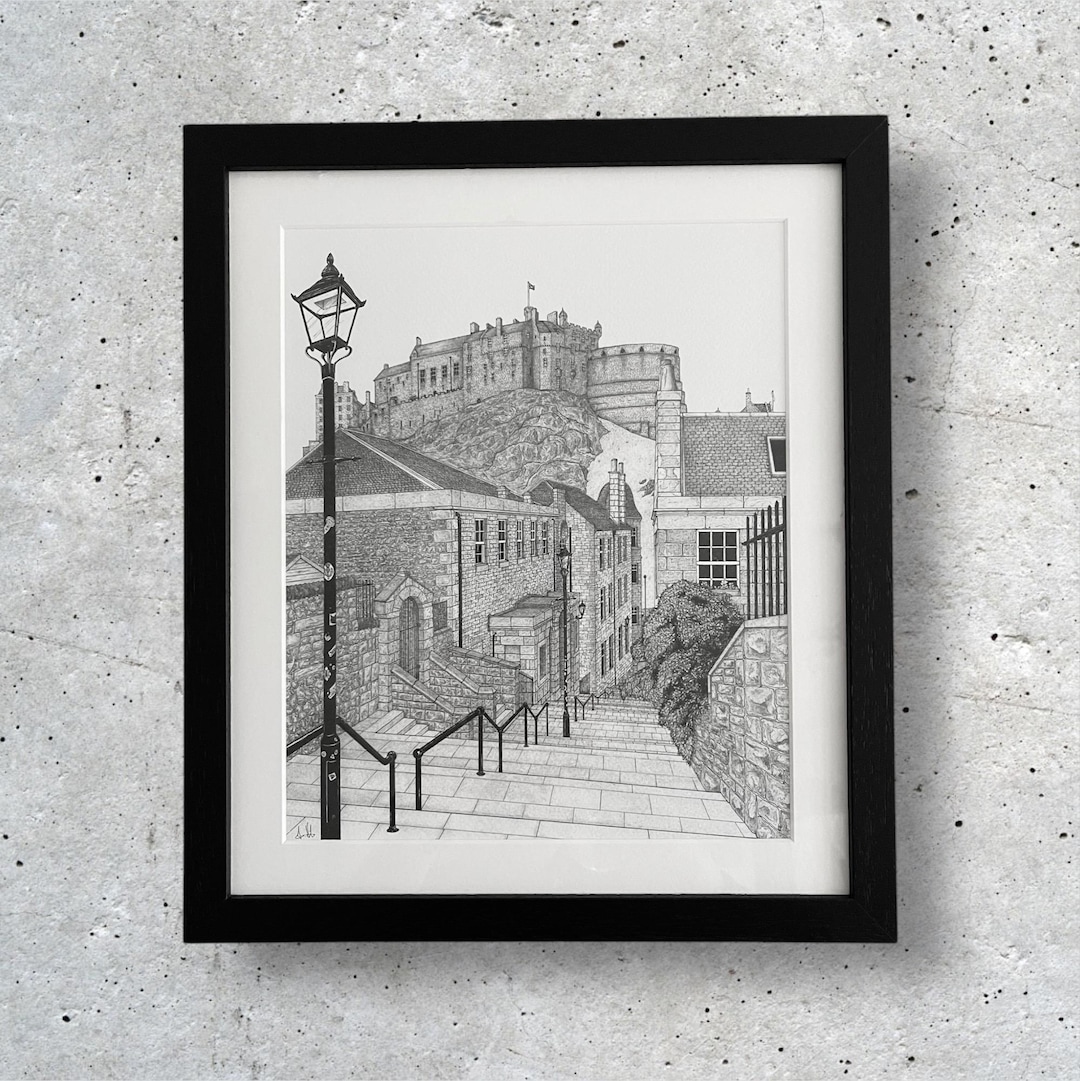 Edinburgh Castle Drawing, the Vennel, Scotland, Cityscape, Historic ...