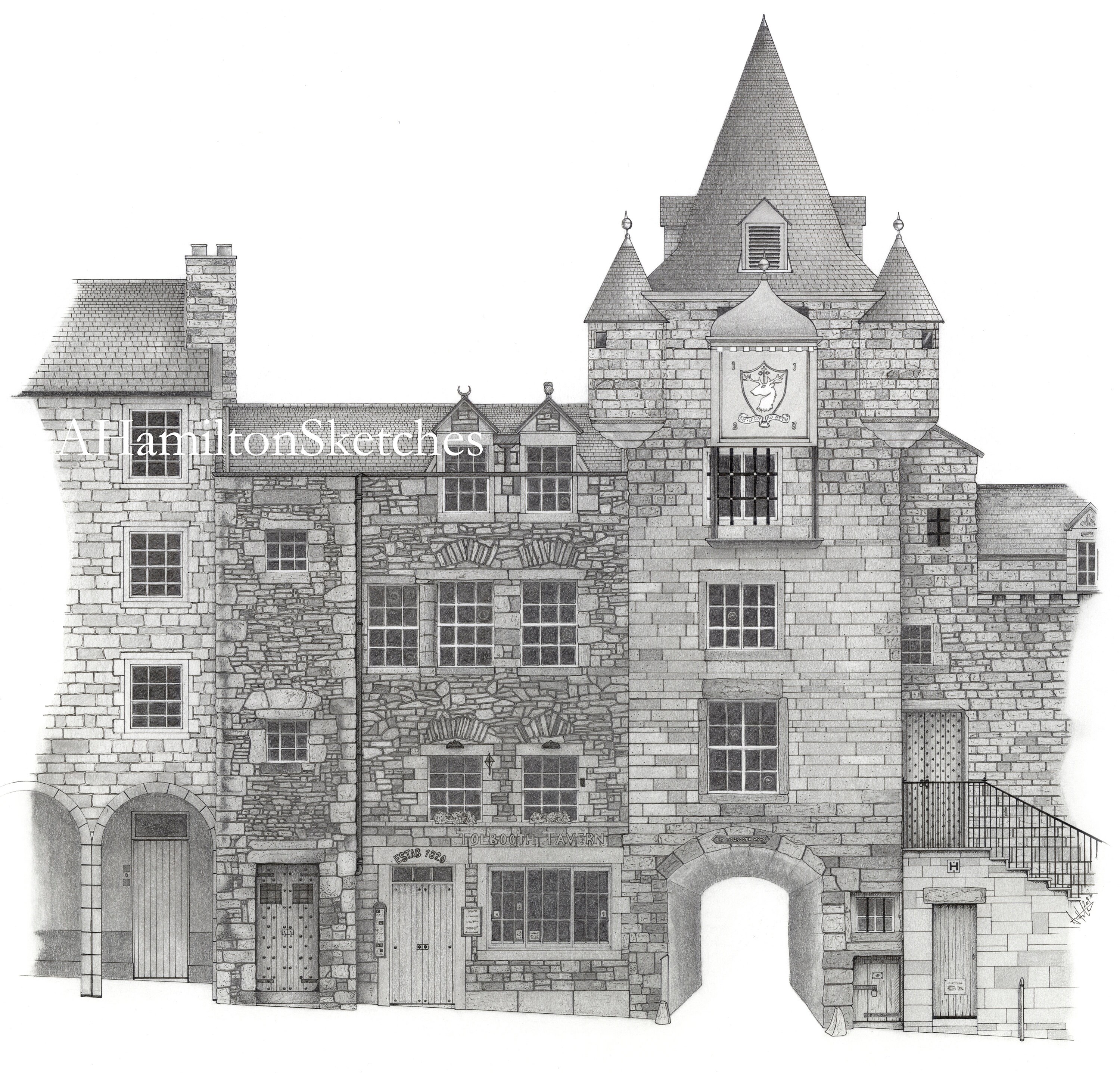 Canongate Tolbooth Original Drawing, Edinburgh Royal Mile, Framed Art ...