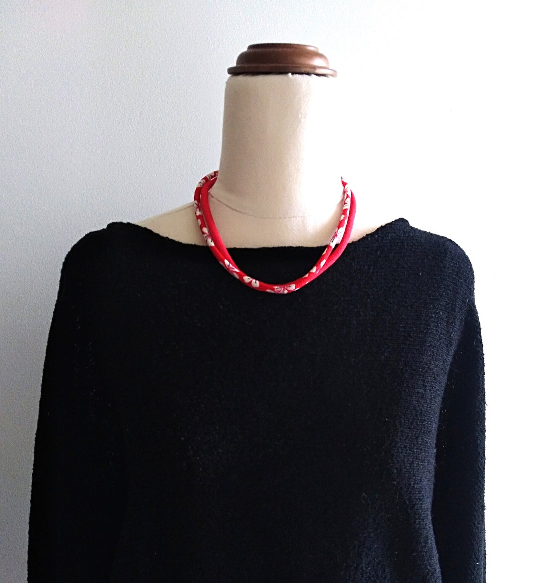 Japanese KIMONO Necklace | RED X FLOWER, Kimono Accessory, Chirimen ...
