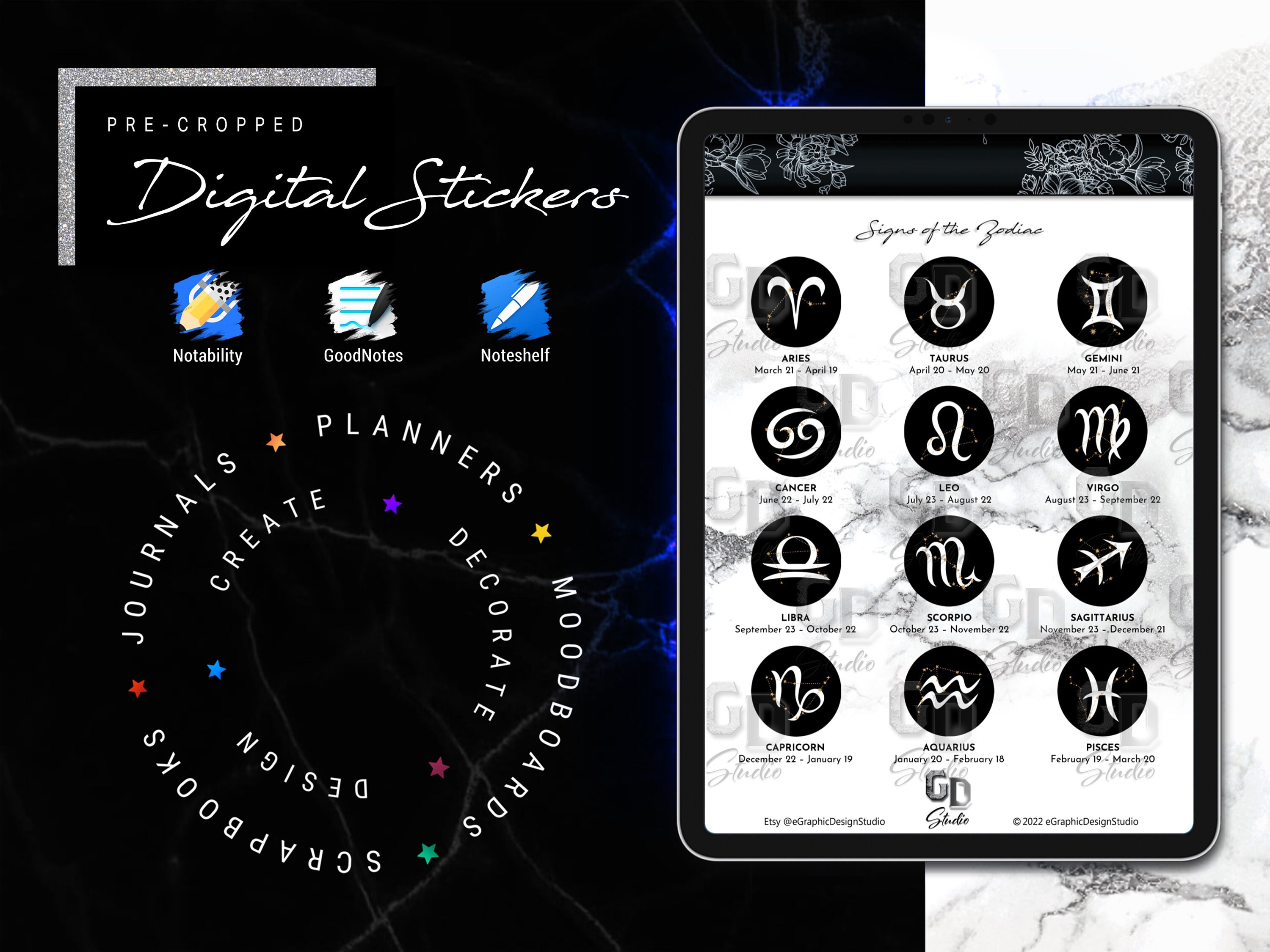 Zodiac Sign Digital Stickers for Goodnotes Noteshelf and Notability Pre ...