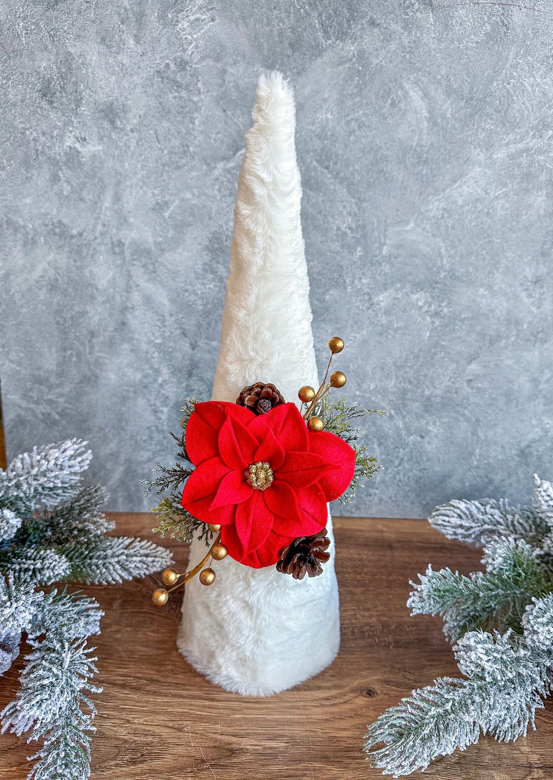 Fuzzy Cone Christmas Tree, Holiday Trees, Felt Flower Tree, Holiday ...