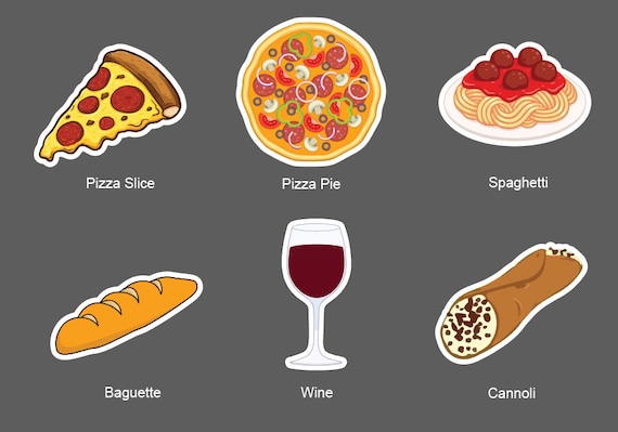 Italian Food Stickers Food Stickers Pizza Stickers Wine | Etsy