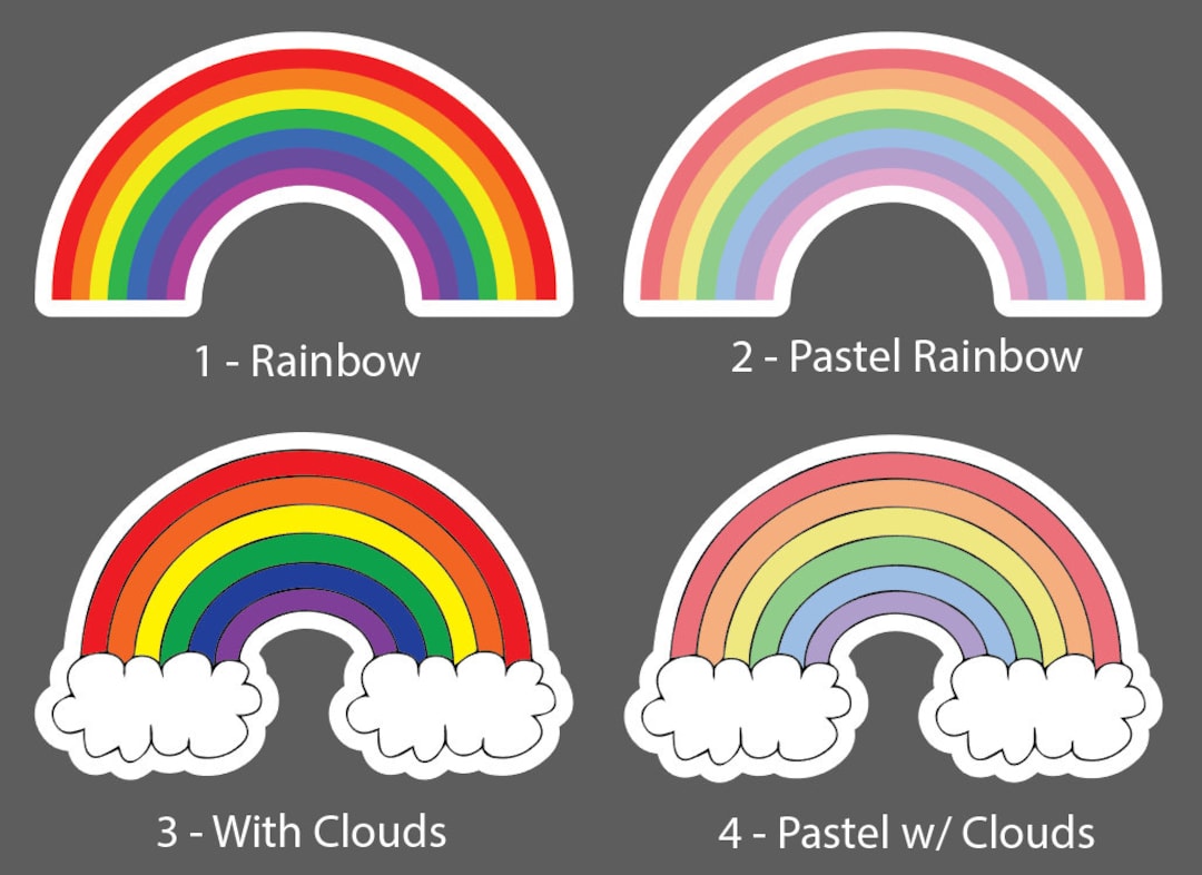 Rainbow Sticker - Rainbow With Clouds Sticker - Water Bottle Sticker ...