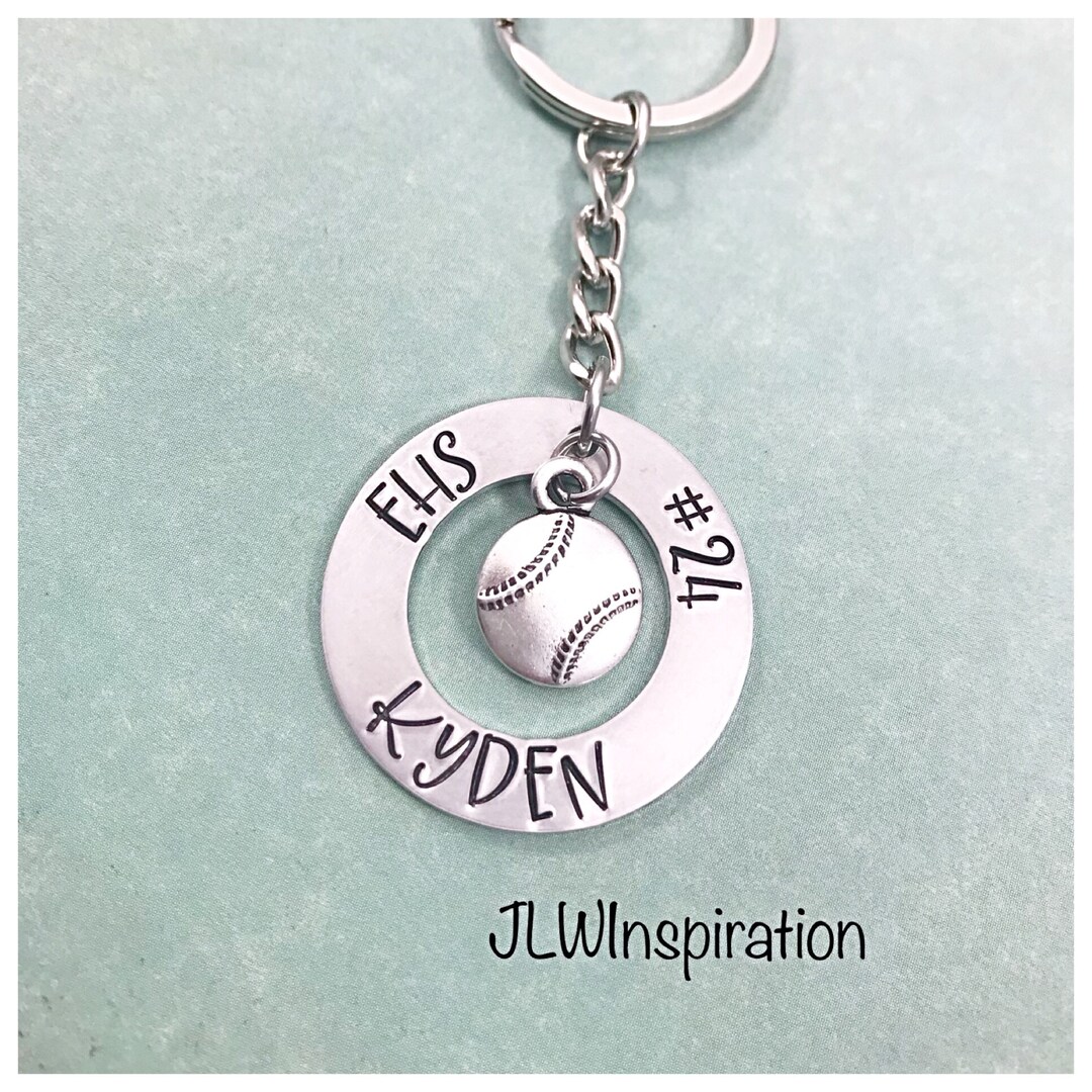 Personalized Baseball/softball Keychain: Aluminum Washer, Pewter Charm ...