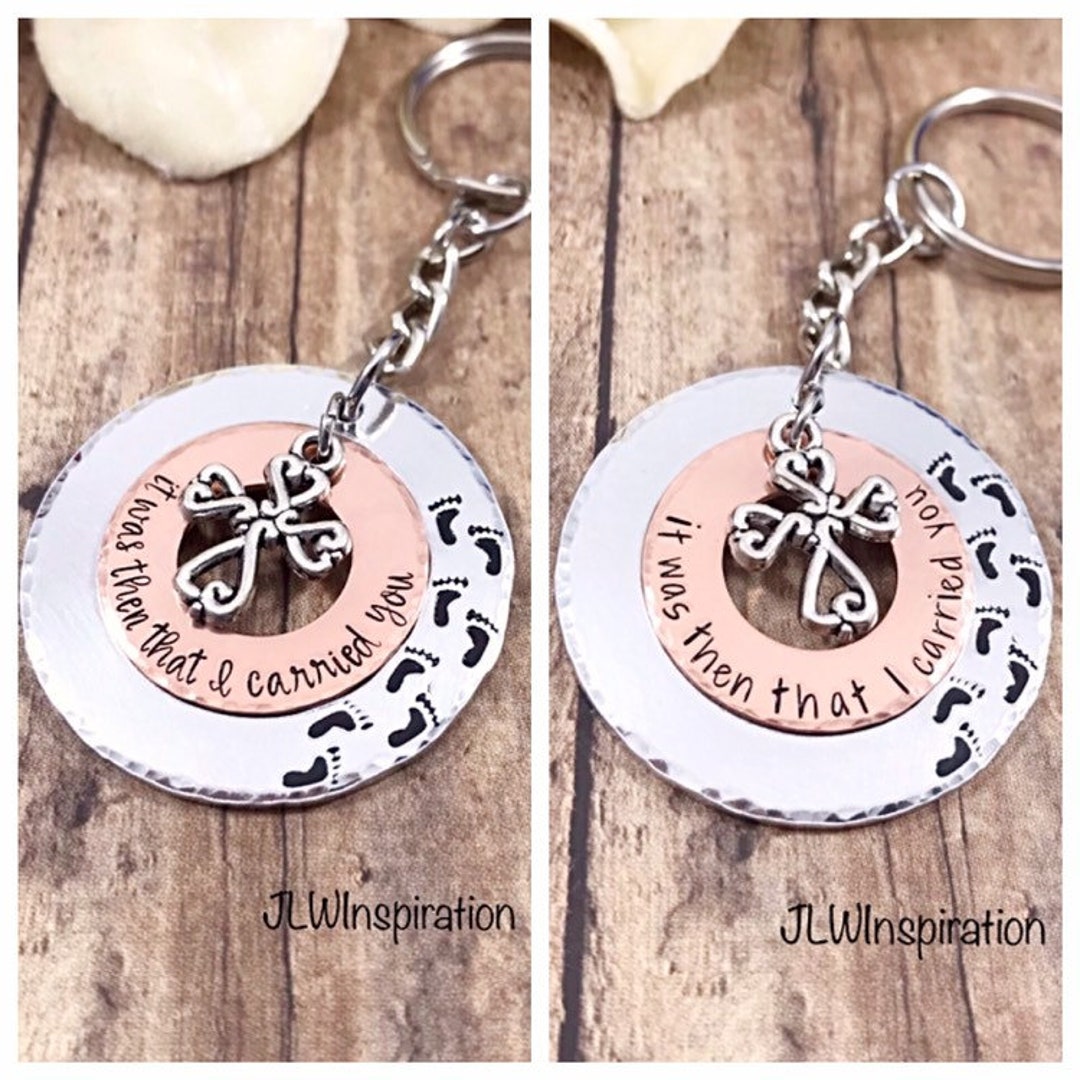 Footprints in Sand Keychain: Religious Gift With Cross Charm - Etsy